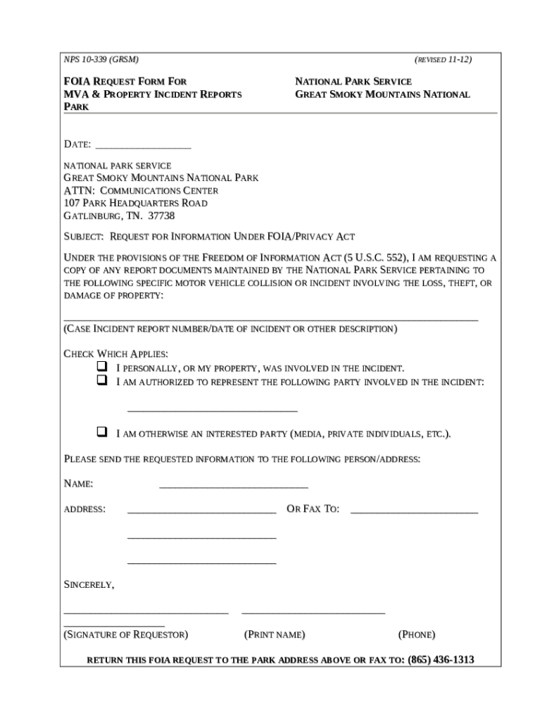 nps 10-339 new (12/04) foia request national park service Doc Template ...