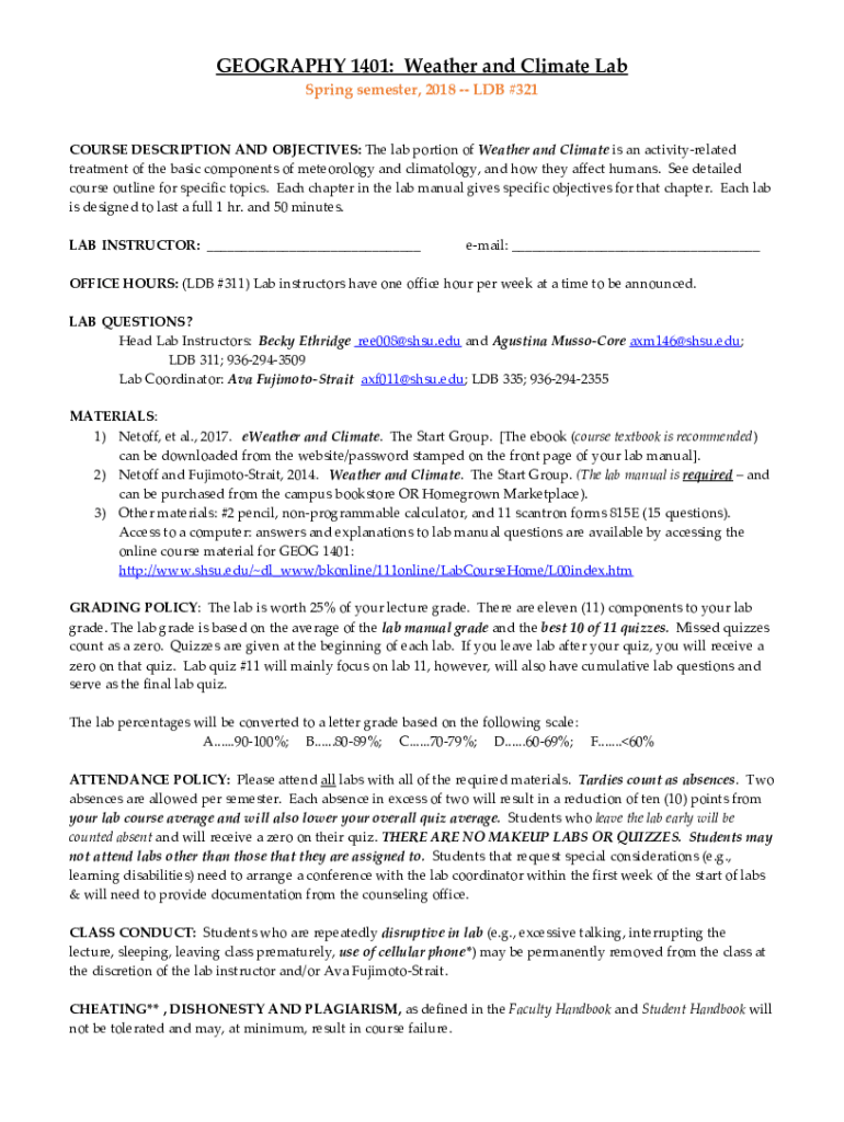 Fillable Online GEOG 1401 - Weather and Climate at Sam Houston State ...