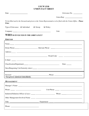 Fillable Online UFCW 1518 UNION FACT SHEET Fax Email Print - pdfFiller