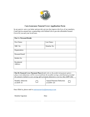 Fillable Online CareAssurance Funeral Cover Application Form Fax Email ...