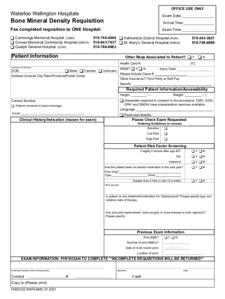 Fillable Online Bone Mineral Density Requisition - Guelph General Hospital Fax Email Print ...