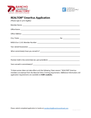 Fillable Online Application for REALTOR Emeritus Status Fax Email Print ...