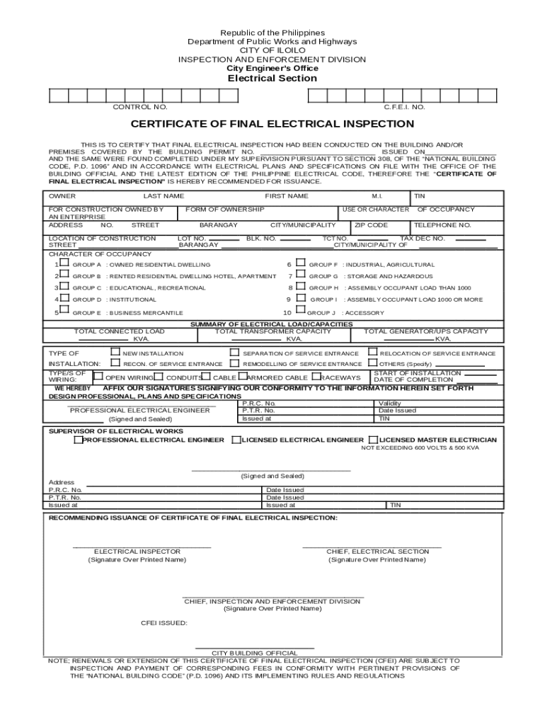 Certificate of Final Electrical Inspection - Iloilo City - iloilocity ...