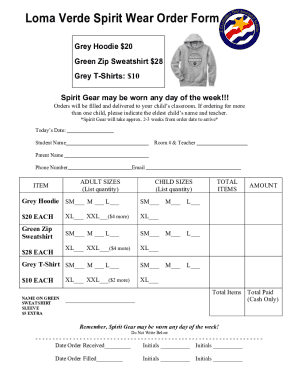 Fillable Online PTA SPIRIT WEAR Fall Order Form Fax Email Print - pdfFiller