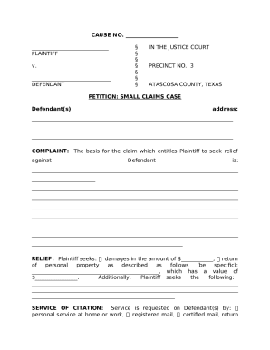 Petition for Small Claims Case - Potter County Doc Template | pdfFiller