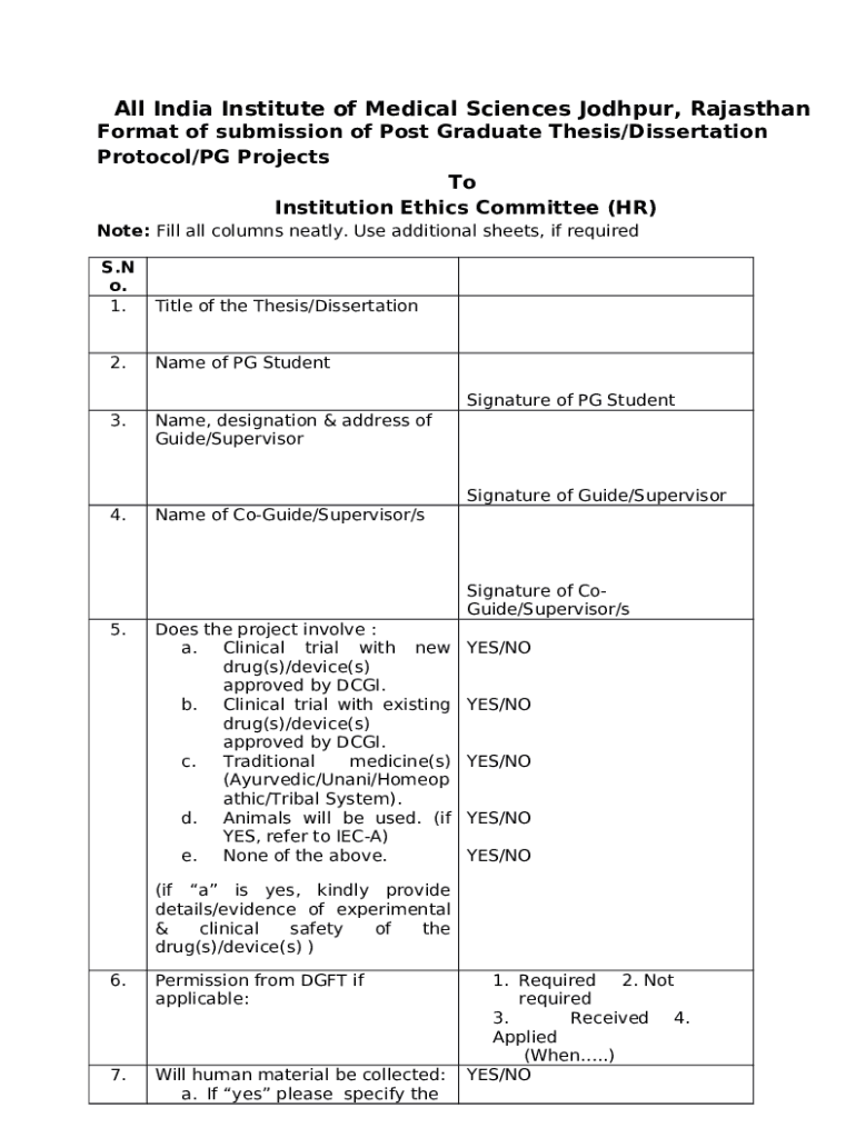 at for submission of protocol involving research in human Doc Template | pdfFiller