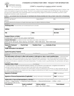 Fillable Online STANDARD AUTHORIZATION FORMREQUEST FOR ... Fax Email ...