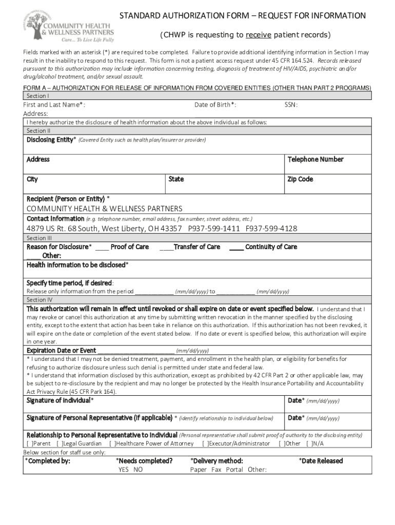 Fillable Online STANDARD AUTHORIZATION FORMREQUEST FOR ... Fax Email ...