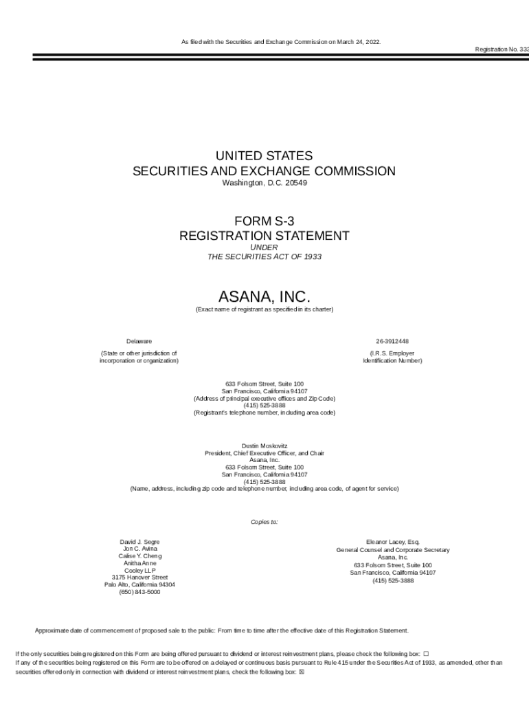 Asana, Inc. ( - cloudfront.net Doc Template | pdfFiller