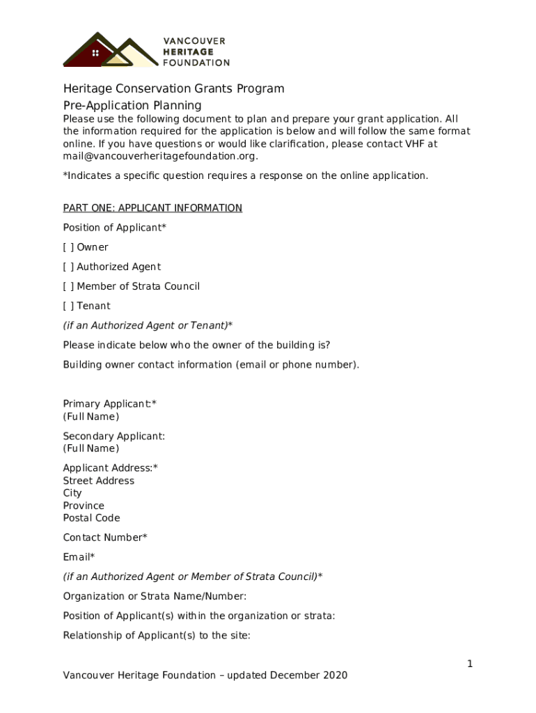 HERITAGE GRANT PROGRAM APPLICATION Doc Template | pdfFiller