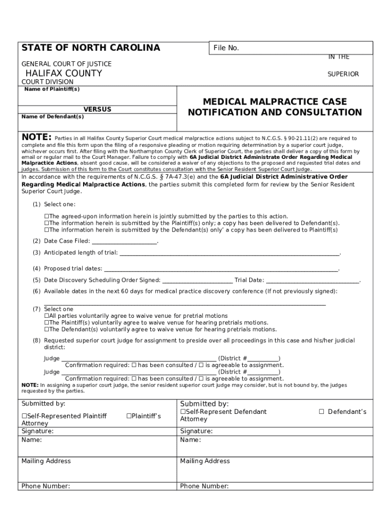 Medical Malpractice Case Notification and consultation Doc Template | pdfFiller
