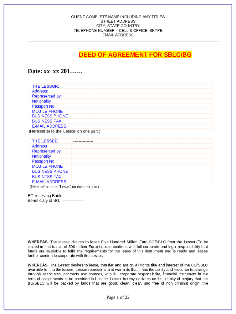 SBLC LEASE AGREEMENT (DEED OF ... - Academia.edu Doc Template | pdfFiller