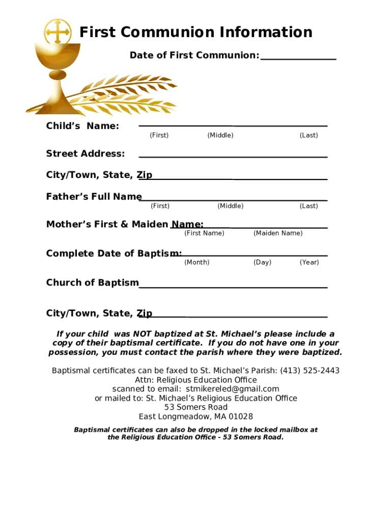 First Communion Request - Benton Harbor, MI Doc Template | pdfFiller