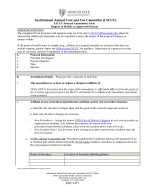 IACUC Protocol Amendment Doc Template | pdfFiller