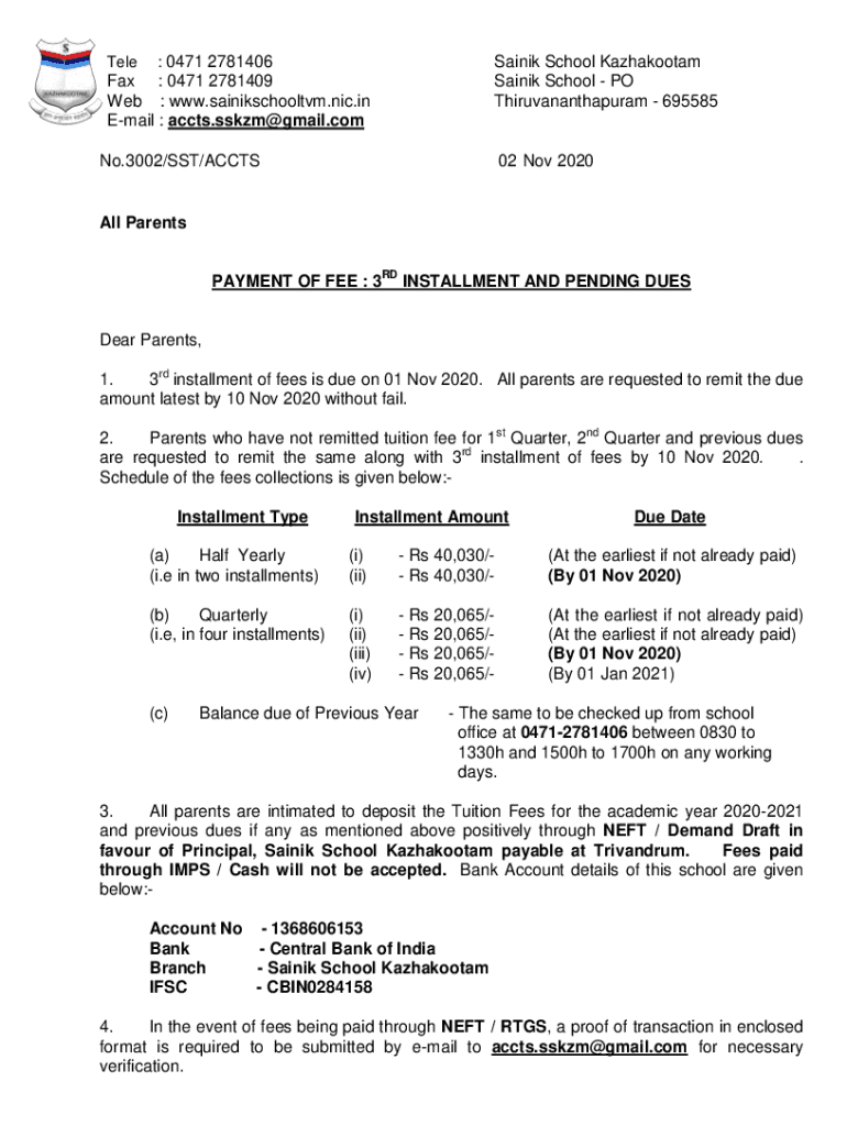 Fillable Online payment of school fees and other charges Fax Email ...