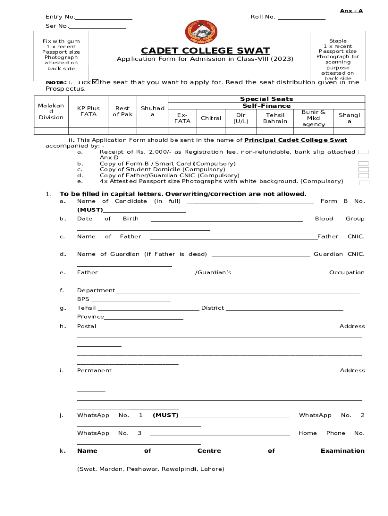 Download Admission - Cadet College Swat Doc Template | pdfFiller