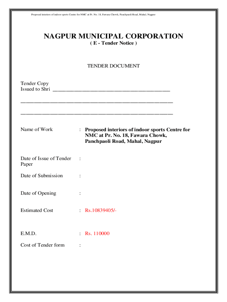 Fillable Online Short Tender, Nagpur Municipal corporation Fax Email ...