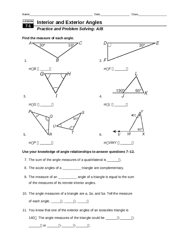 Angles of Triangles - Find the measurement. - Amazon S3 Doc Template | pdfFiller