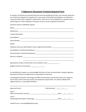 Fillable Online E-Signature Document Creation Request Form Fax Email ...
