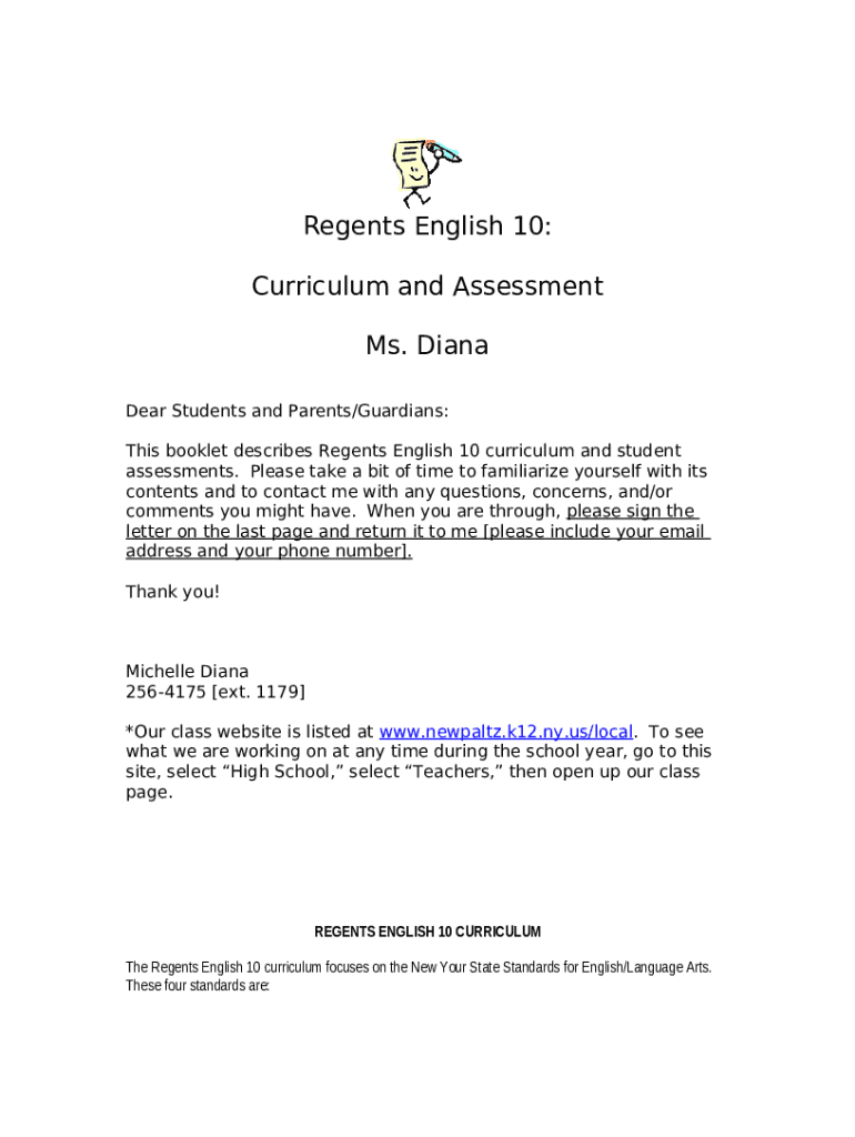 Regents English 10: Curriculum and Assessment Doc Template | pdfFiller