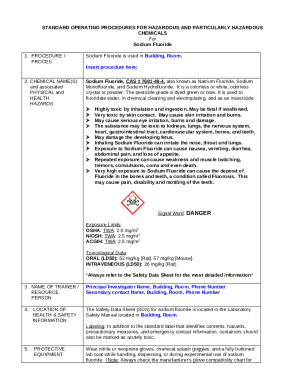 OPERATING PROCEDURES FOR HANDLING CHEMICALS Doc Template | pdfFiller