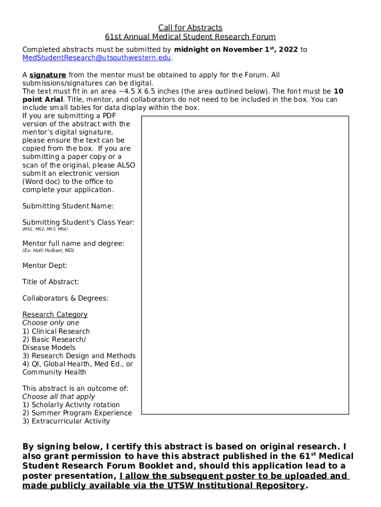 Abstracts for the 52th Annual Medical Student Research Forum Doc Template | pdfFiller