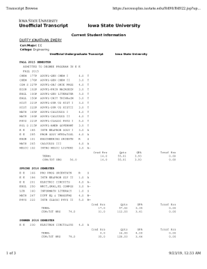 Fillable Online Unofficial Transcript Iowa State University - Jonathan Duffy Fax Email Print ...