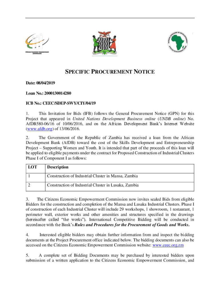 Fillable Online Specific procurement notice for proposed construction ...