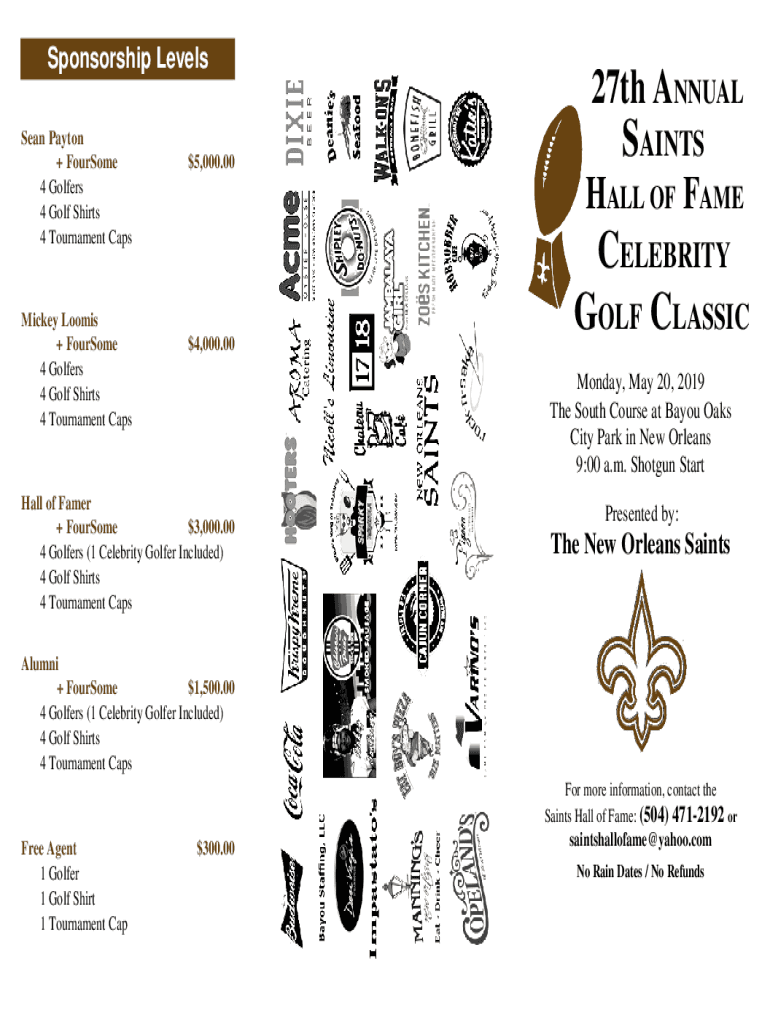 Fillable Online 27th ANNUAL - New Orleans Saints Hall Of Fame Fax Email ...