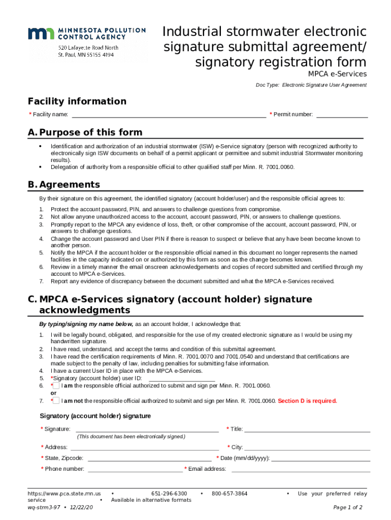 Industrial stormwater electronic signature submittal agreement ...