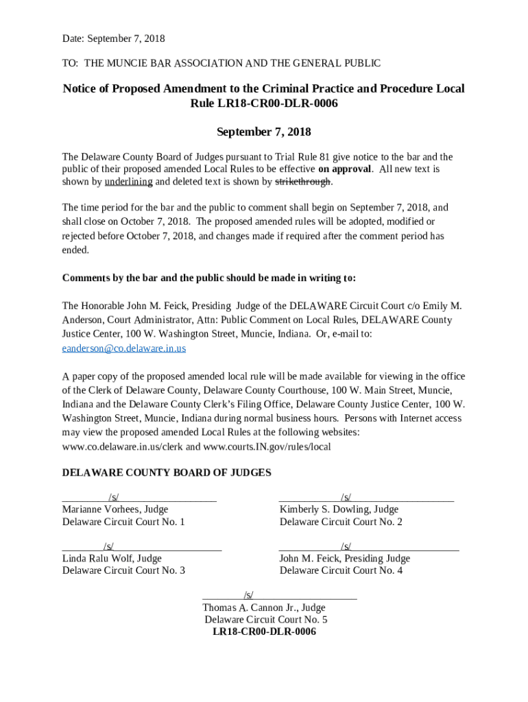 Notice of Proposed Amendment to ... - Delaware County, Indiana Doc Template | pdfFiller