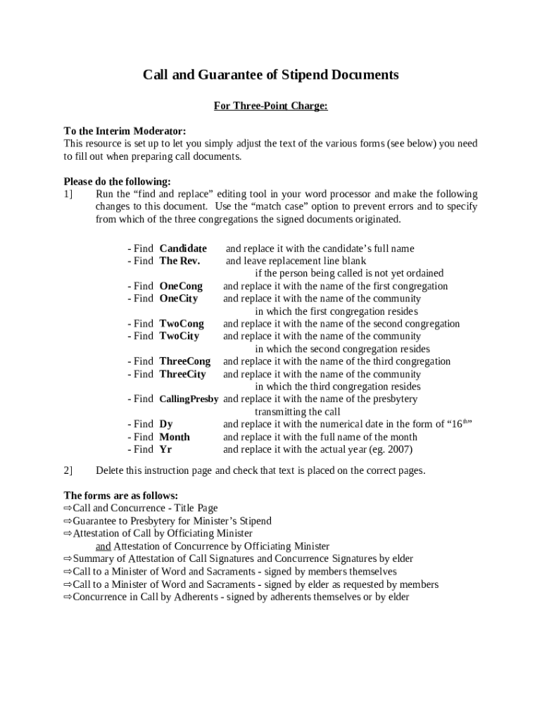 Call and Guarantee of Stipend Documents Doc Template | pdfFiller