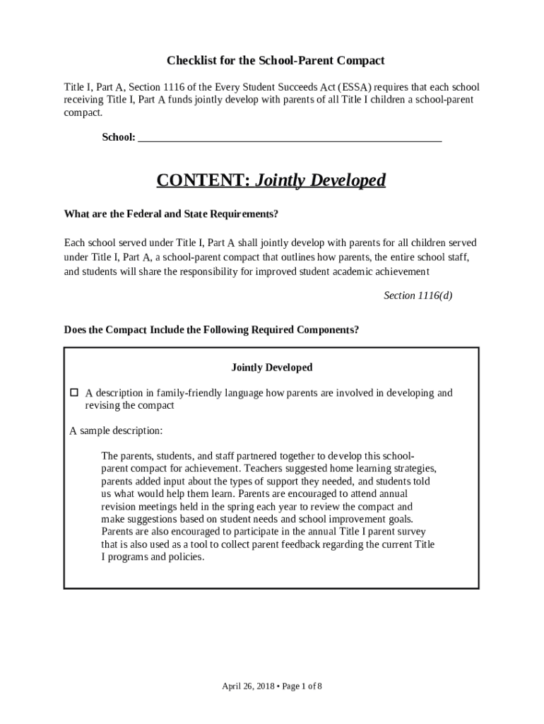 School-Parent Compact Checklist(MS Word Document, 7 pages) Doc Template ...
