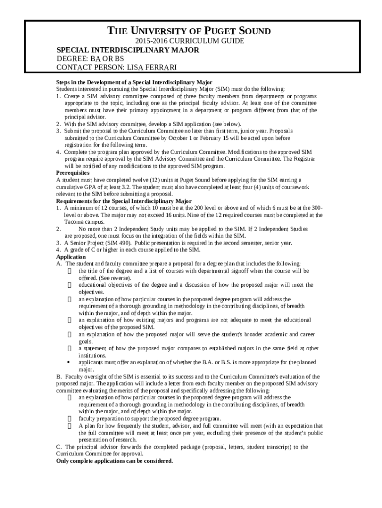 SPECIAL INTERDISCIPLINARY MAJOR Doc Template | pdfFiller