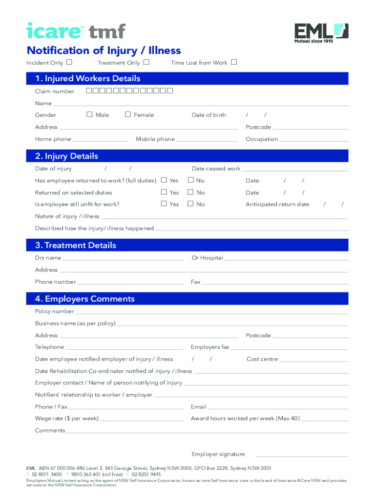 Fillable Online Employer's First Report of Work-Related Injury/Illness Fax Email Print - pdfFiller