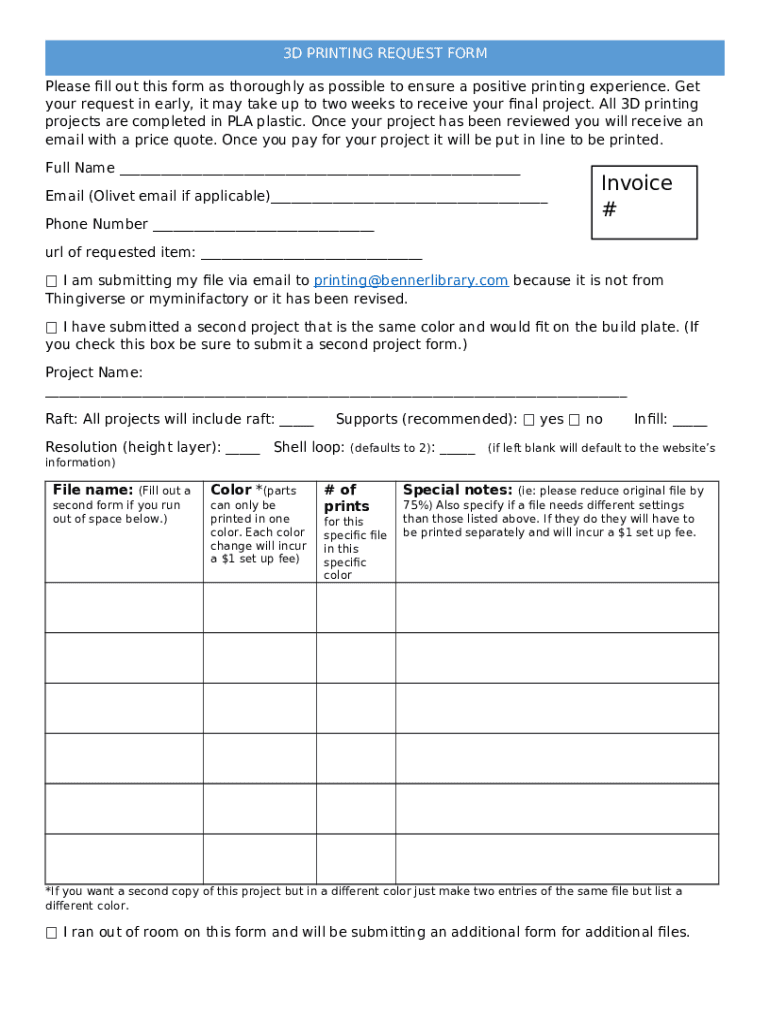3D pRinting Request Doc Template | pdfFiller