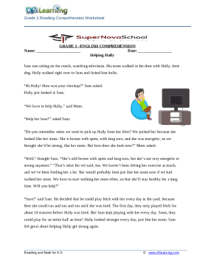 Reading Comprehension Worksheet and Kid's Fable - "Helping Hally ...