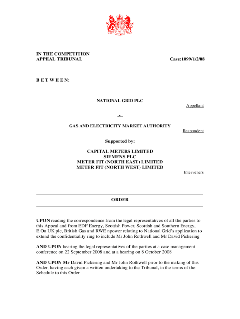 Fillable Online 1099/1/2/08 National Grid PLC - Order of the Tribunal Fax Email Print - pdfFiller