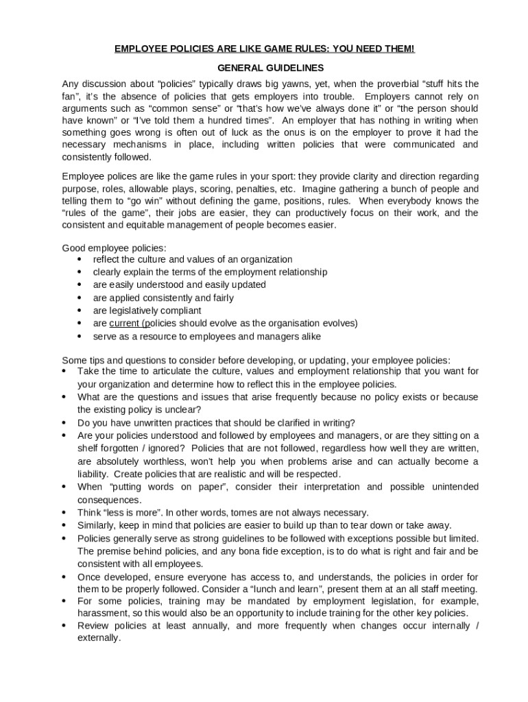 employee policy handbook for nso name Doc Template | pdfFiller