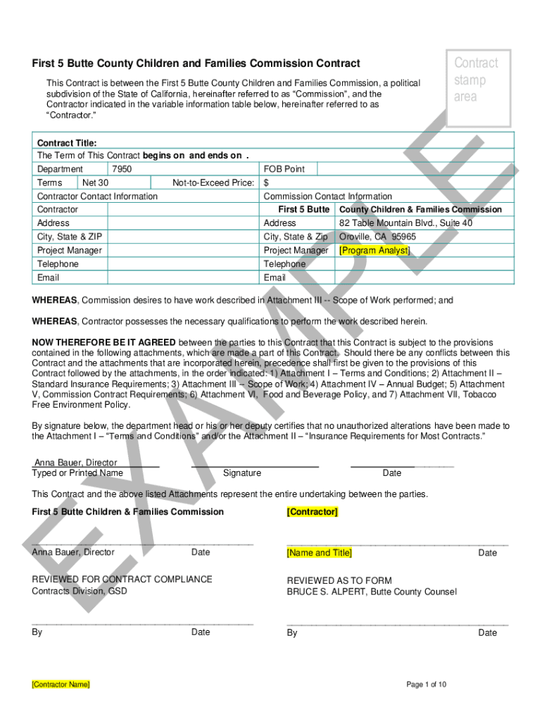 Fillable Online Short Form Agreement - First 5 Butte County Fax Email ...