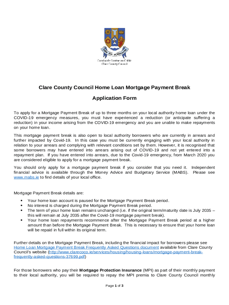 Home Loan Mortgage Payment Break Application Doc Template | pdfFiller