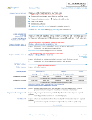 Template Europass CV - Paperzz.com Doc Template | pdfFiller
