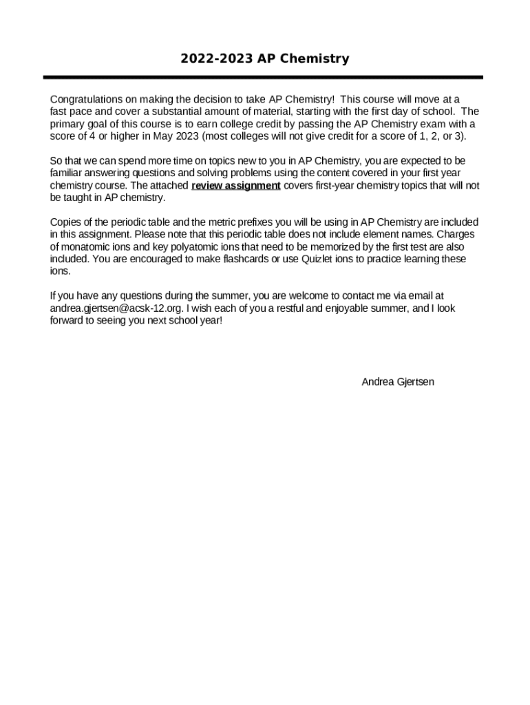AP Chemistry Course - AP Central - College Board Doc Template | pdfFiller