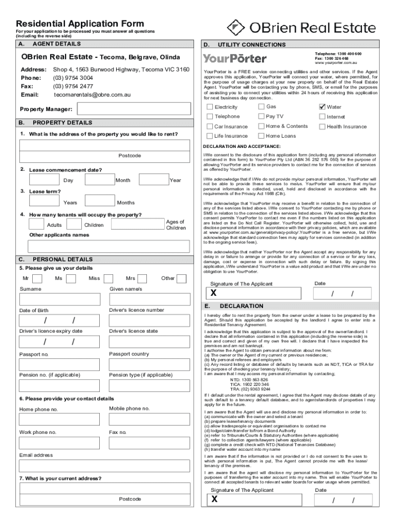 Fillable Online Residential Application Form Peake Real Estate - Amazon ...