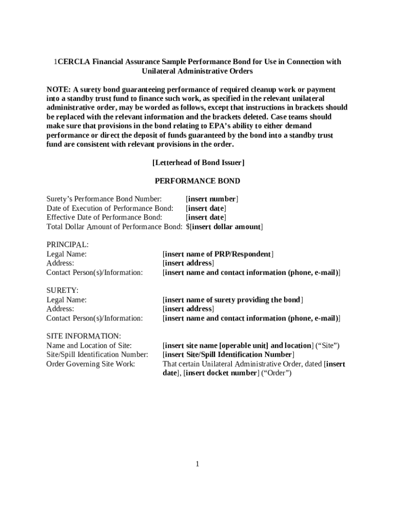 Sample Perance Bond - OrdersEnforcementUS EPA Doc Template | pdfFiller