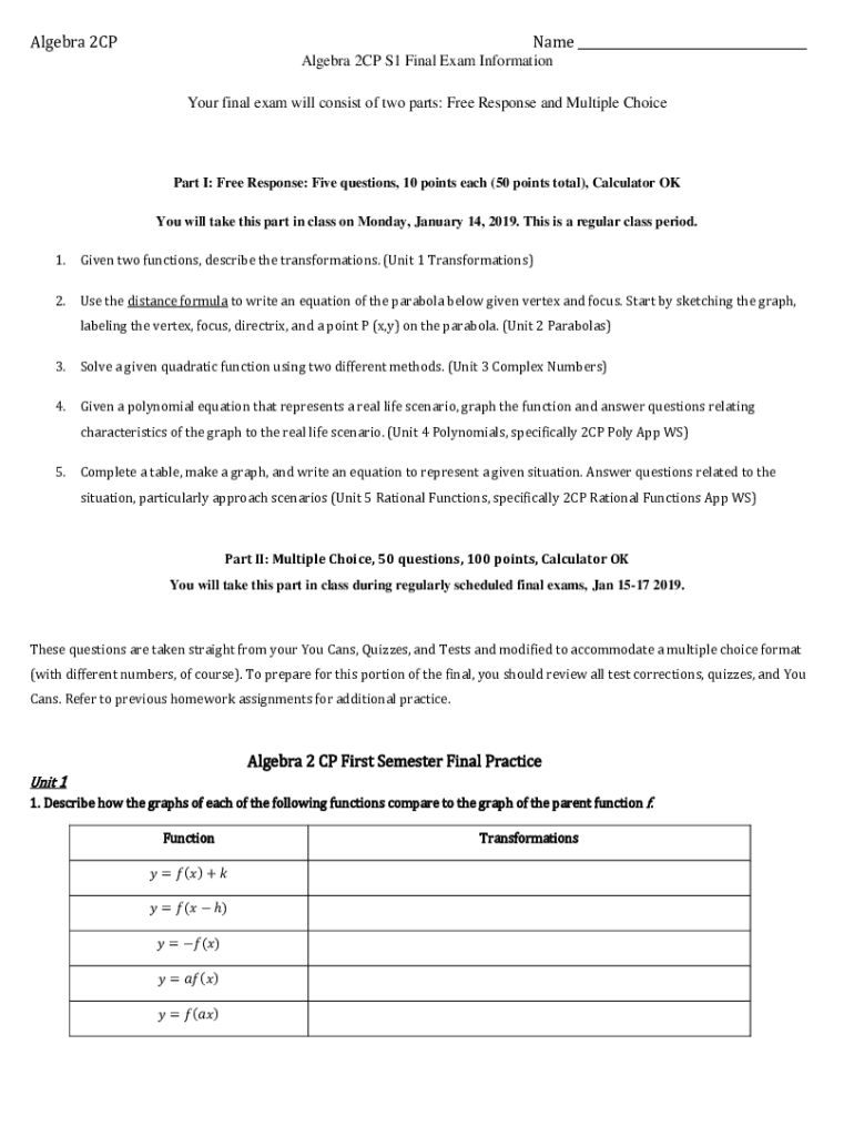 Fillable Online 1 MAC1105, College Algebra Study Questions for Common ...