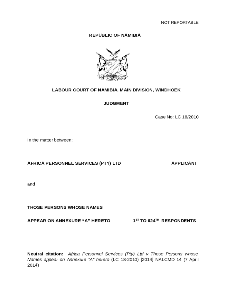 REPUBLIC OF NAMIBIA LABOUR COURT OF NAMIBIA, MAIN ... Doc Template ...