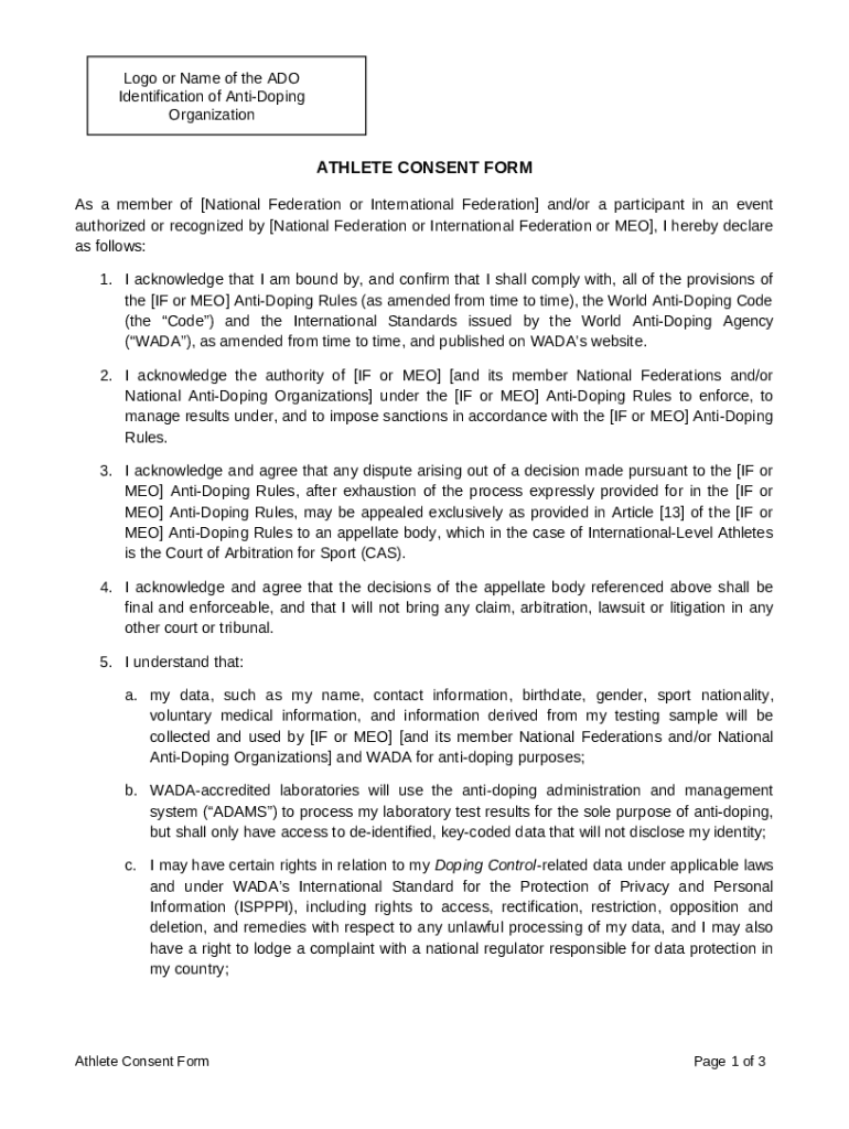 Athlete Consent IFBB Doc Template | pdfFiller
