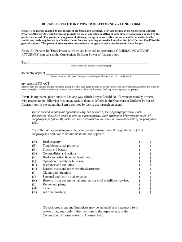 Statutory Power of Attorney Long Doc Template | pdfFiller