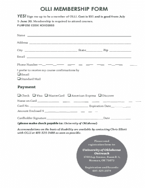 Fillable Online OLLI MEMBERSHIP FORM Fax Email Print - pdfFiller